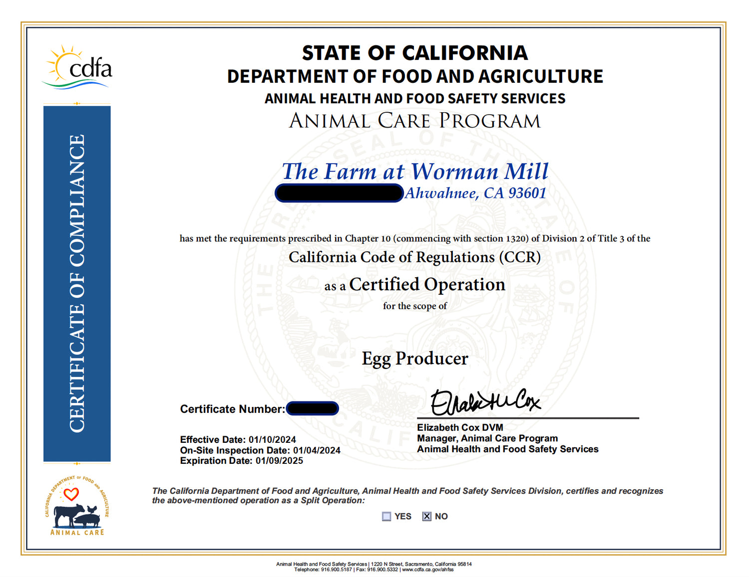 Prop 12 Certification for Eggs – The Farm at Worman Mill